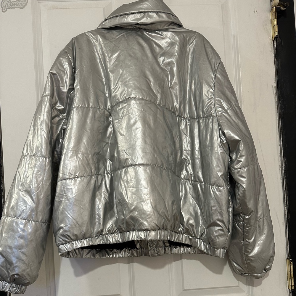 Metallic Silver Puffer Coat - Gem
